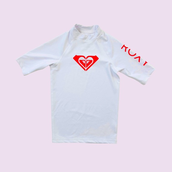 Roxy | Swim | Roxy White And Pink Graphic Rash Guard | Poshmark